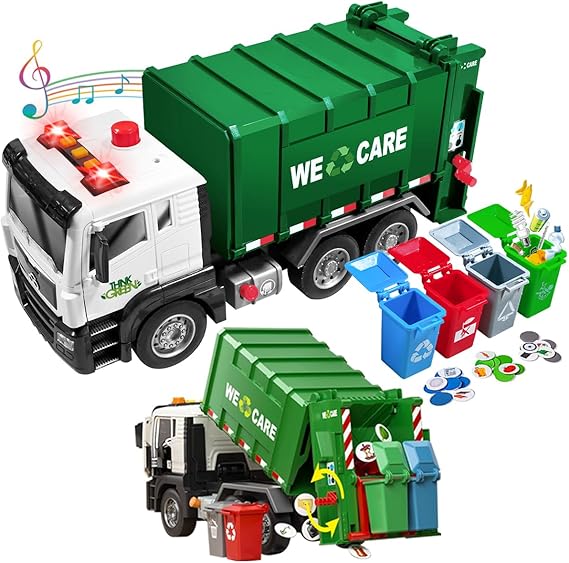Garbage Truck Toy, Large Friction Powered Trash Truck Toy with Light ...