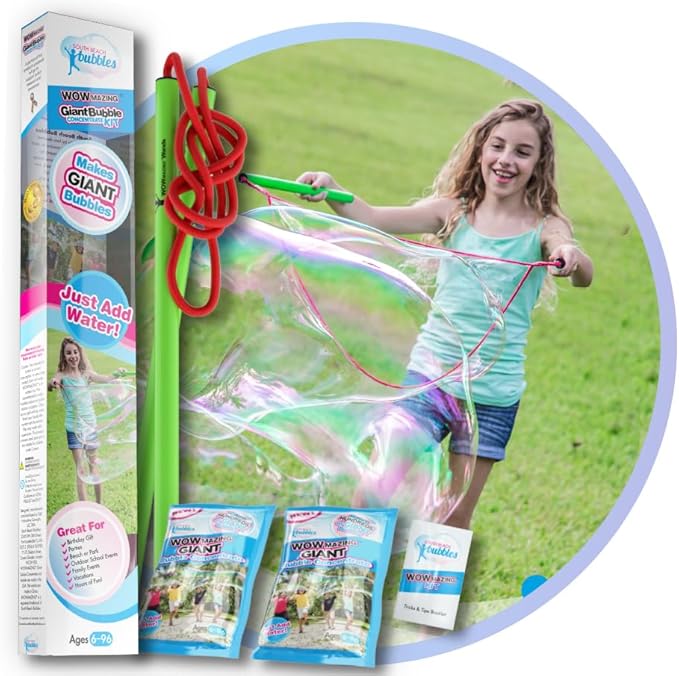 WOWmazing Giant Bubble Wands Kit: (4-Piece Set) | Incl. Wand, Big ...
