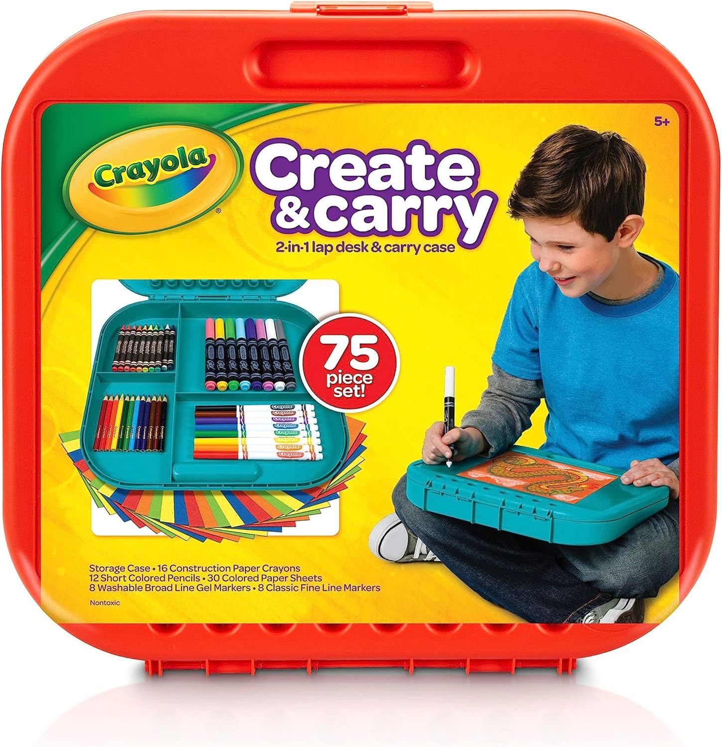 Crayola Create 'N Carry Art Set (75pcs), 2-in-1 Lap Desk & Carrying ...