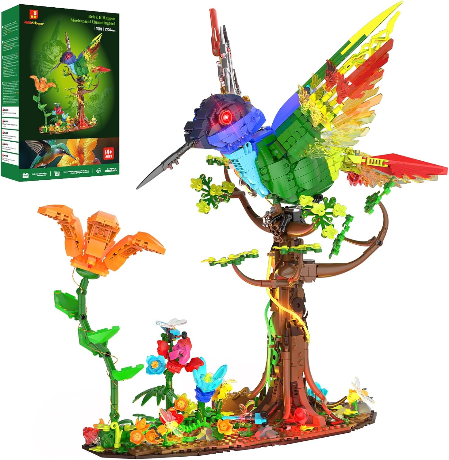 JMBricklayer Mechanical Hummingbird Building Set with LED Light, Bird ...